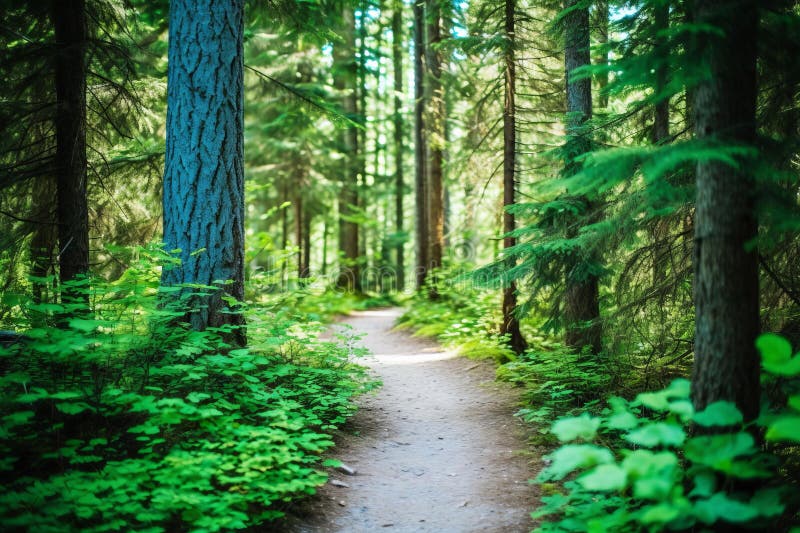 Tranquil Pathway in a Green Forest Surrounded by Tall Trees. AI ...