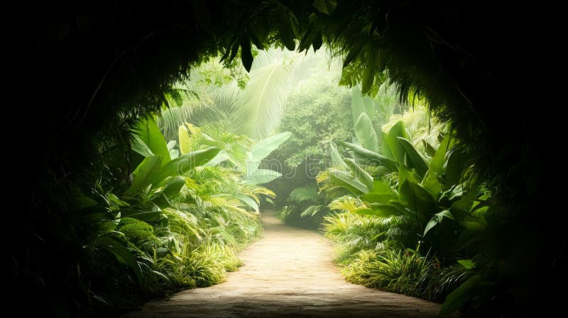 A Tranquil Pathway in a Tropical Jungle Leads through Dense Greenery ...