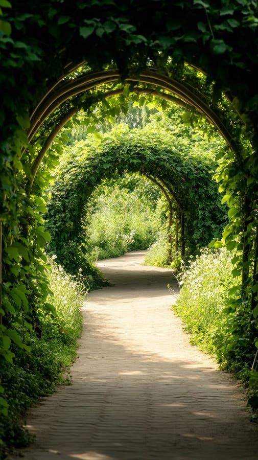 A Tranquil Pathway Winds through a Tropical Jungle Adorned with Vibrant ...