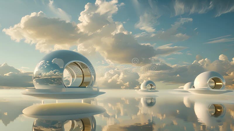 A Tranquil Plane Occupied by Levitating Round Shapes Stock Video ...