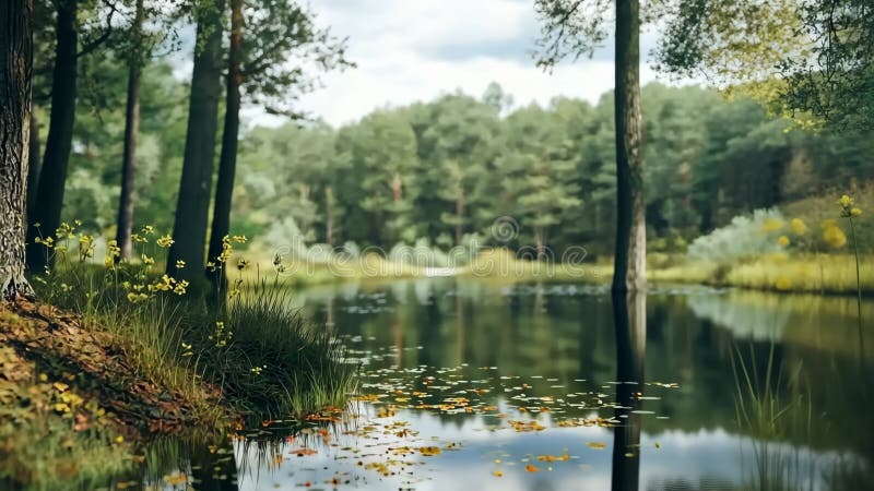 Tranquil Pond Surrounded by Lush Trees in a Serene Forest Environment ...