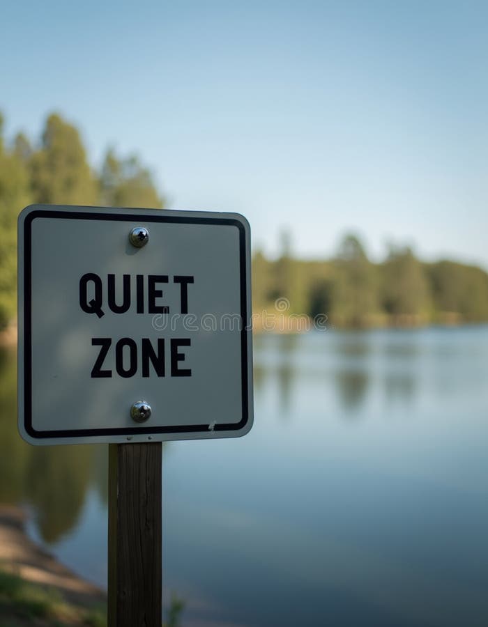 Tranquil Quiet Zone Sign by Peaceful Lake with Reflections Stock ...