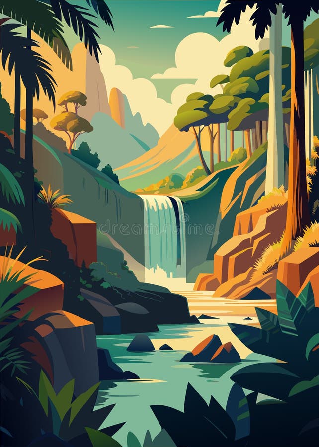 Waterfall in a Dense Lush Green Rainforest with a Pool of Water at the ...