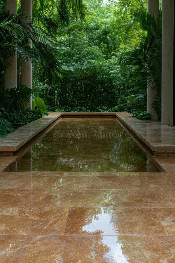 A Tranquil Reflecting Pool Surrounded by Lush Greenery. Stock ...