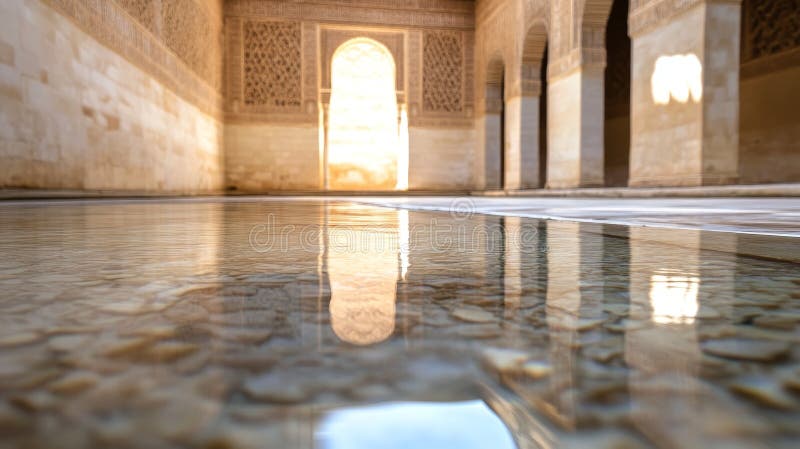Tranquil Reflection in Ancient Courtyard Serene Water Stone ...
