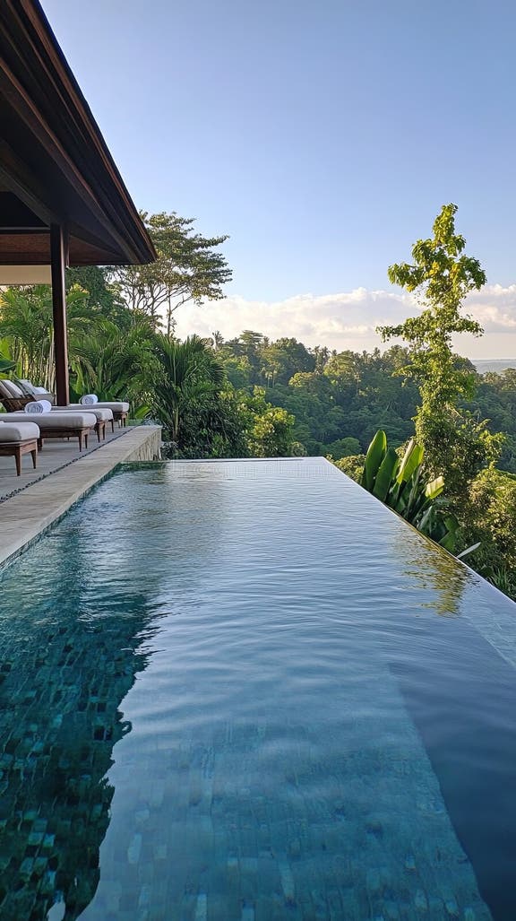 A Tranquil Resort with an Infinity Pool and Lush Views Stock Photo ...