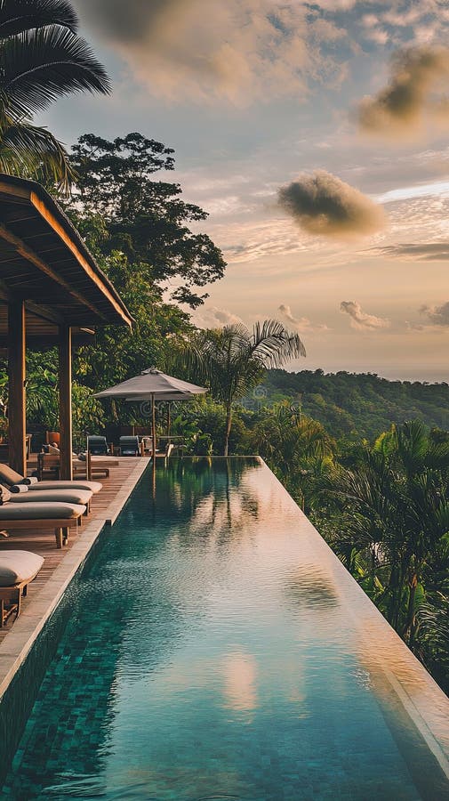 A Tranquil Resort with an Infinity Pool and Lush Views Stock Photo ...