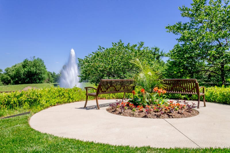 Tranquil Rest Area in the Park Stock Photo - Image of outdoor, benches ...