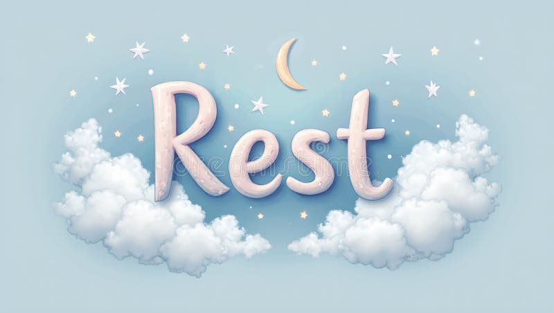 Tranquil Rest Word with Delicate Font Amidst Serene Clouds and Stars ...