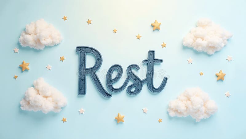 Tranquil Rest Word with Delicate Font Amidst Serene Clouds and Stars ...