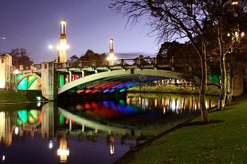 Illuminated Bridge in Adelaide. Editorial Image - Image of waterway ...