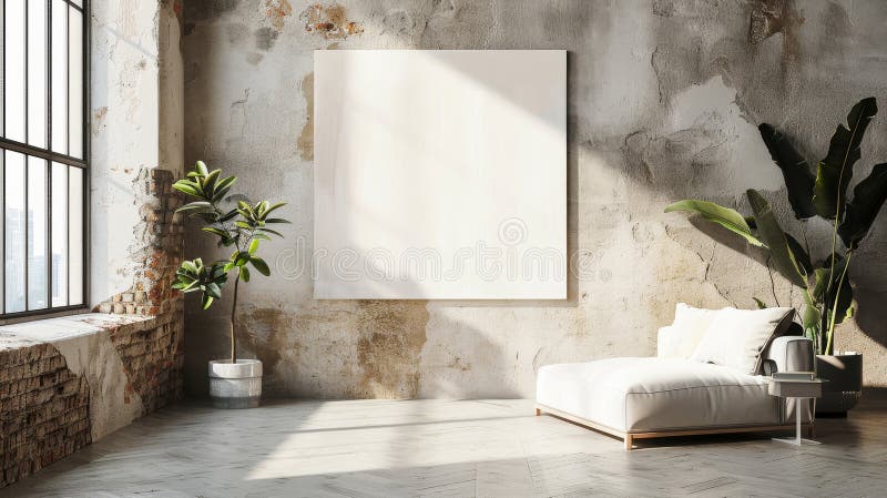 Tranquil Rustic Interior Featuring a White Square Canvas in a ...