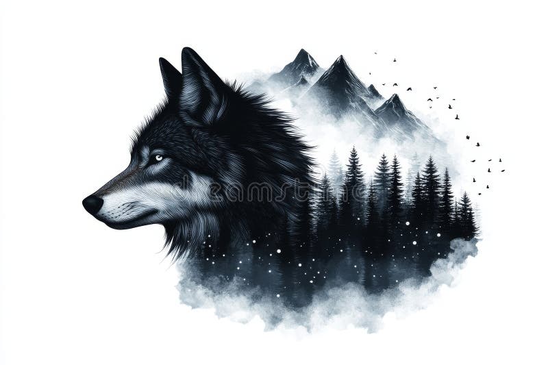 A Tranquil Scene Achieved by Merging a Wolf with a Mountain Landscape ...