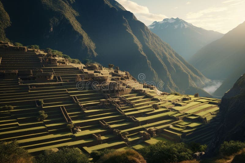 Tranquil Scene of the Ancient Inca City of Stock Illustration ...