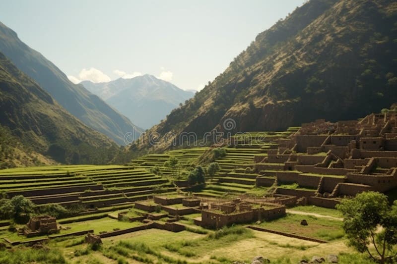 Tranquil Scene of the Ancient Inca City of Stock Illustration ...