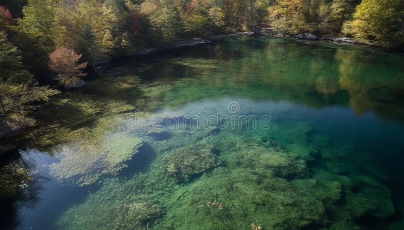 Tranquil Scene of Autumn Forest Near Water Generated by AI Stock Image ...