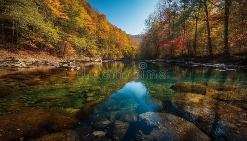 Tranquil Scene of Autumn Mountain Ravine Colors Generated by AI Stock ...