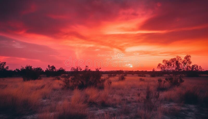 A Tranquil Scene of a Backlit Tree at Dusk Generated by AI Stock ...