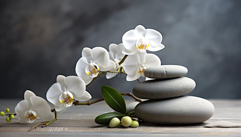 Tranquil Scene of Balance, Orchid, Stone, and Flower Generated by AI ...