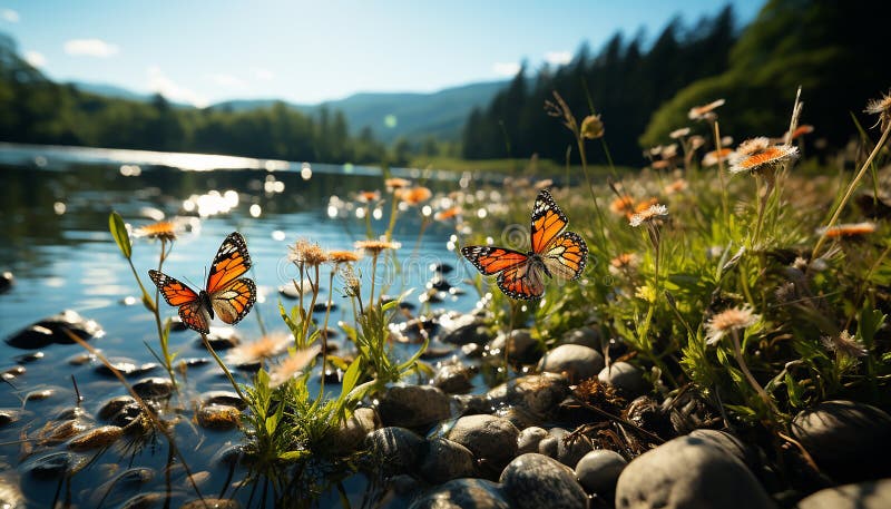 Tranquil Scene Butterfly Vibrant Wings in Nature Elegance Generated by ...