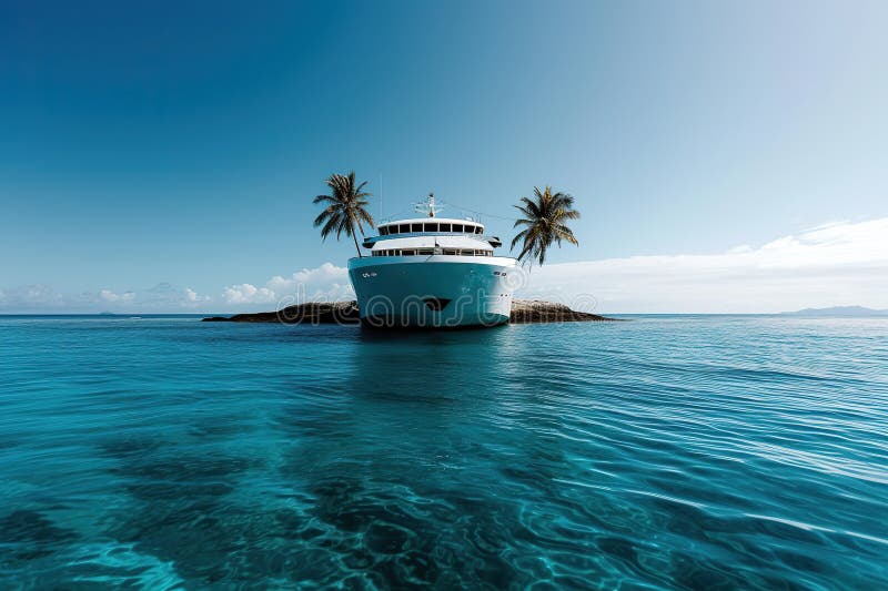 Tranquil Scene: Cruise Ship Stranded on a Secluded Island, Encircled by ...