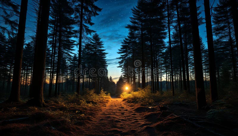 Tranquil Scene of a Dark Forest at Dusk Generated by AI Stock ...