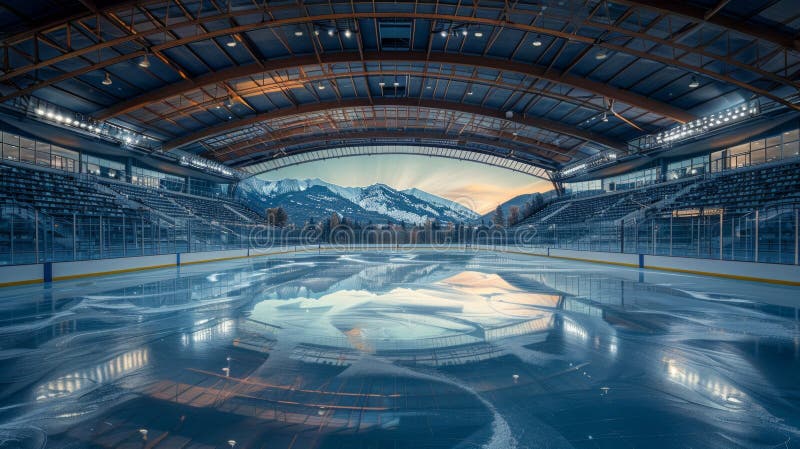A Tranquil Scene of an Empty Ice Rink Set Against a Backdrop of ...