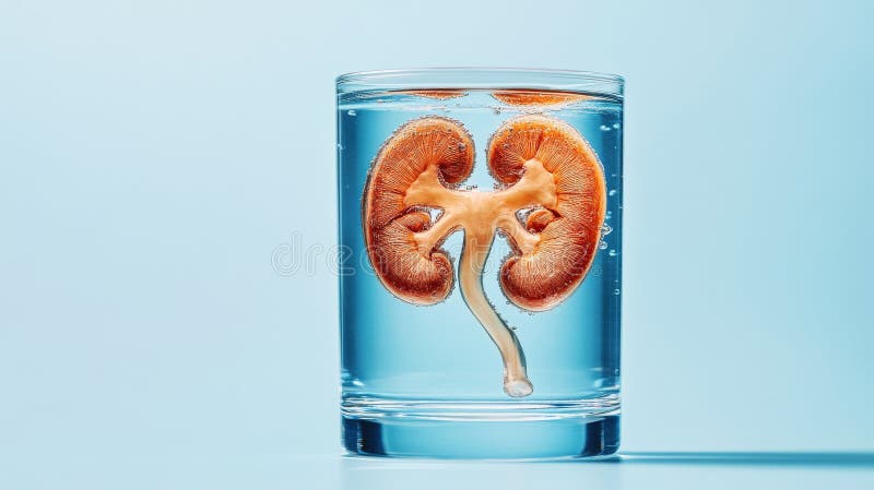 A Tranquil Scene Featuring a Glass of Water with a Kidney Reflection ...