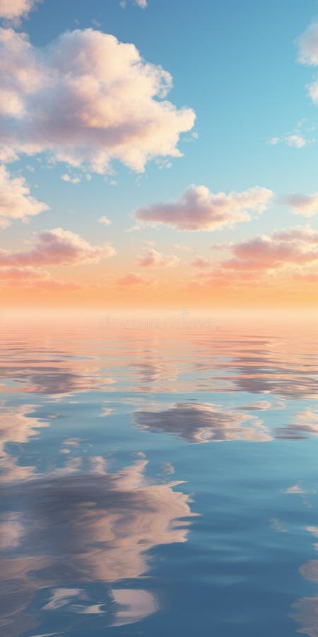 A Tranquil Scene Featuring a Large Body of Water Reflecting the Clouds ...