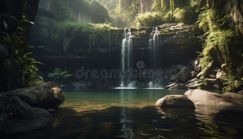 Tranquil Scene of Flowing Water in Majestic Tropical Rainforest ...
