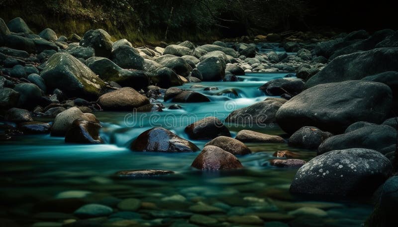 Tranquil Scene of Flowing Water in Tropical Rainforest Ravine Generated ...