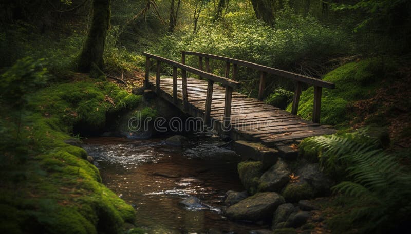 Tranquil Scene of a Forest Footpath Bridge Generated by AI Stock ...