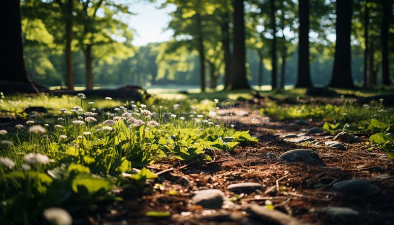 Tranquil Scene of Green Meadow, Tree, and Sunlight Generated by AI ...