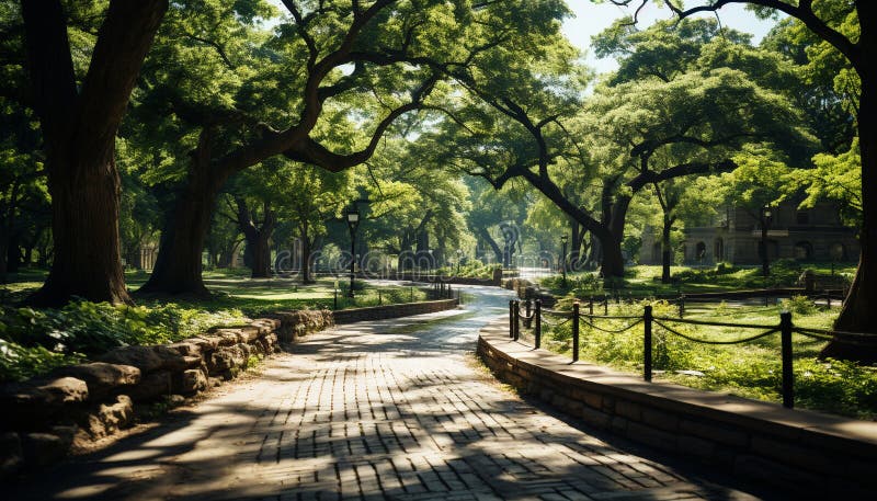 Tranquil Scene, Green Tree Shadows on Footpath Generated by AI Stock ...