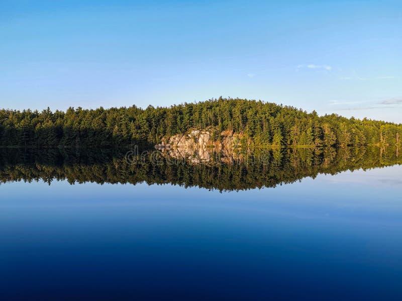 Tranquil Scene of a Lake Surrounded by Lush Trees with Their Reflection ...