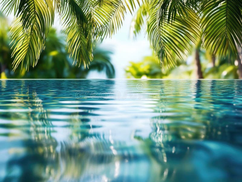 Serene Infinity Pool with Palm Trees and Clear Blue Sky Stock Image ...