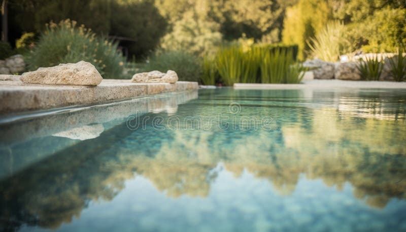 Tranquil Scene of a Luxury Swimming Pool Surrounded by Nature Generated ...