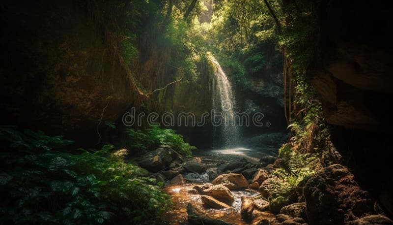 Tranquil Scene of Majestic Tropical Rainforest with Flowing Water ...