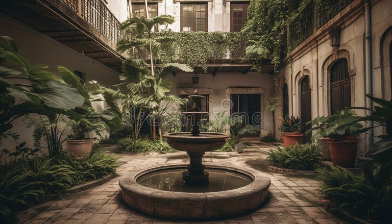 A Tranquil Scene of a Modern Building Courtyard with Greenery Generated ...