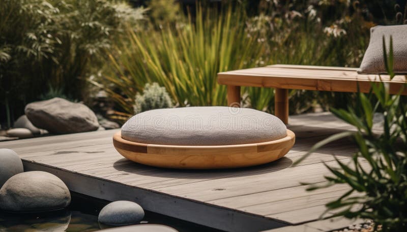 Tranquil Scene of Modern Patio with Circle Swimming Pool Design ...