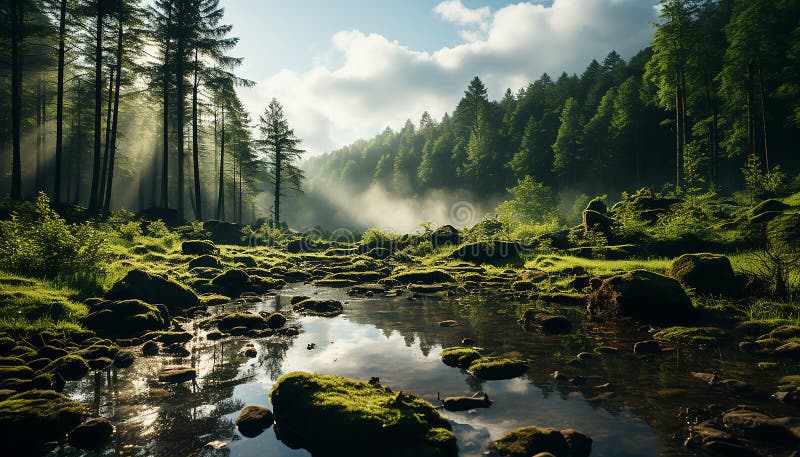 Tranquil Scene Mountain Peak, Forest, Meadow, Flowing Water, Peaceful ...