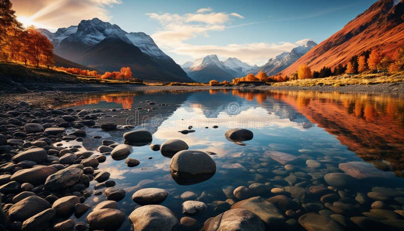 Tranquil Scene, Mountain Peak, Reflection, Sunset, Forest Generated by ...