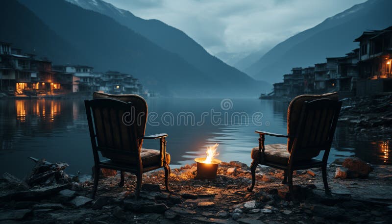 Tranquil Scene: Mountain Range, Dark Night, Campfire, Relaxation, Dusk ...