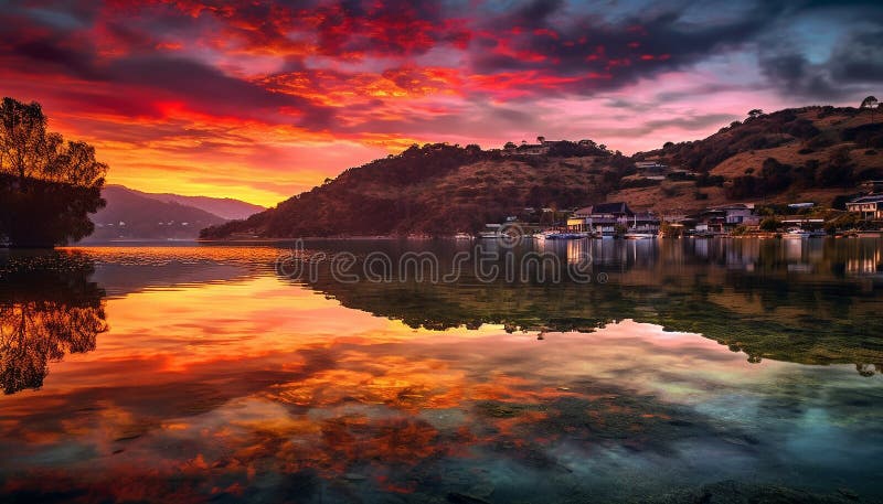 Tranquil Scene of Nature Beauty at Dusk Generated by AI Stock Photo ...