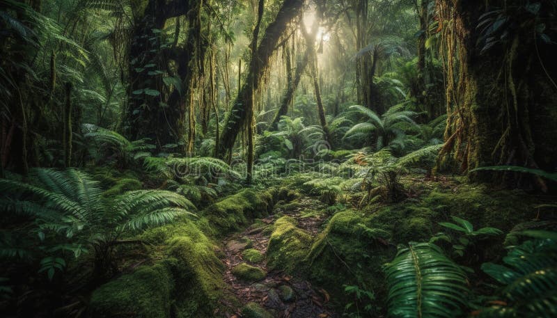 Tranquil Scene of Old Growth Forest in Tropical Rainforest Generated by ...