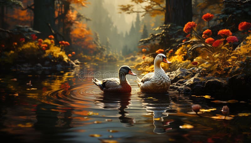A Tranquil Scene of a Pond with a Beautiful Duck Generated by AI Stock ...
