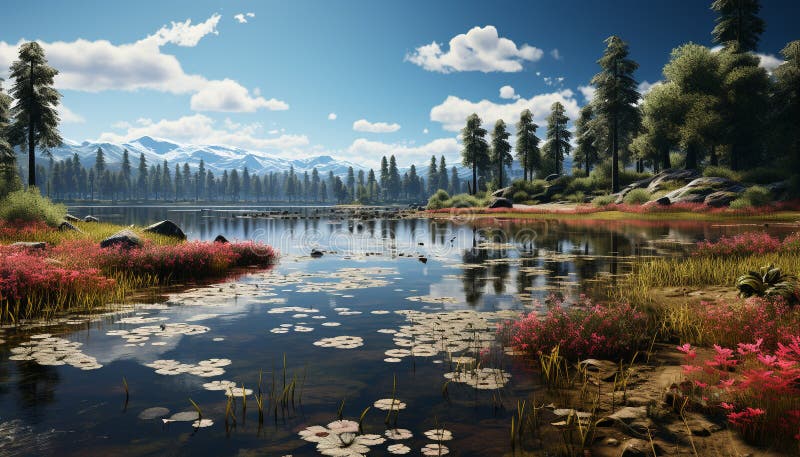 Tranquil Scene of a Reflection in a Pond Generated by AI Stock Photo ...