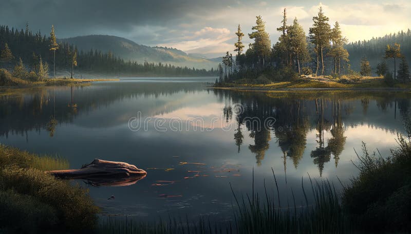 Tranquil Scene Reflects Beauty of Mountain Range ,generative AI Stock ...