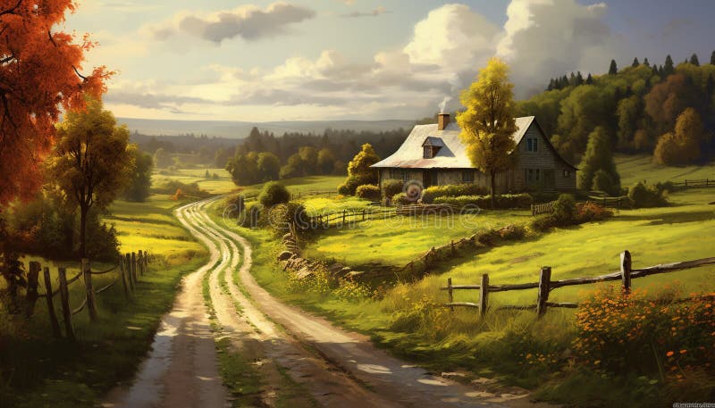 Tranquil Scene of a Rustic Farm in the Mountain Range Generated by AI ...