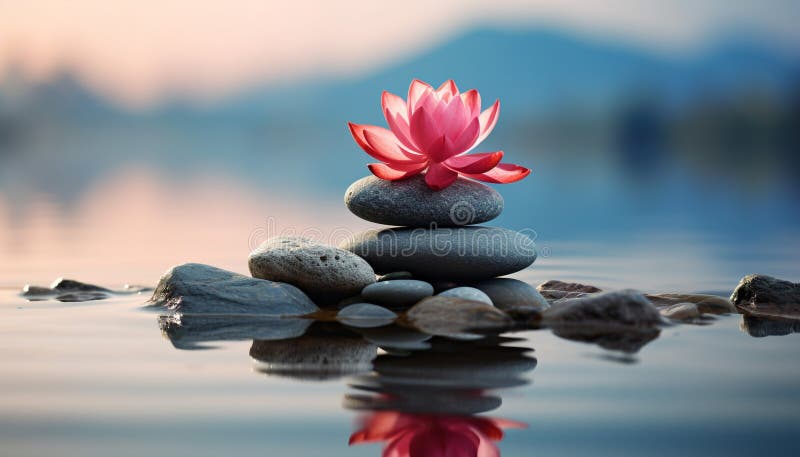 Tranquil Scene of Stone Balance Reflects Nature Harmony Generated by AI ...